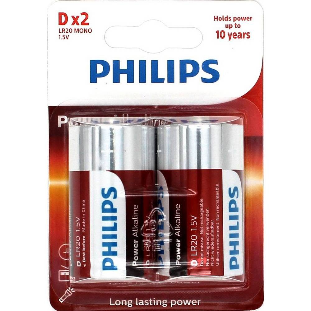 Philips Ultra Alkaline LR20 D, 2er Batterie, 2er-Set