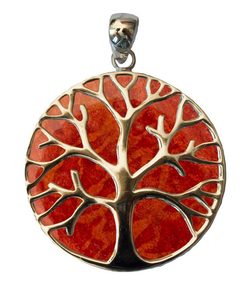 Saraswati Amulett Anhänger "Rote Koralle Lebensbaum" Silber 925 3,5cm