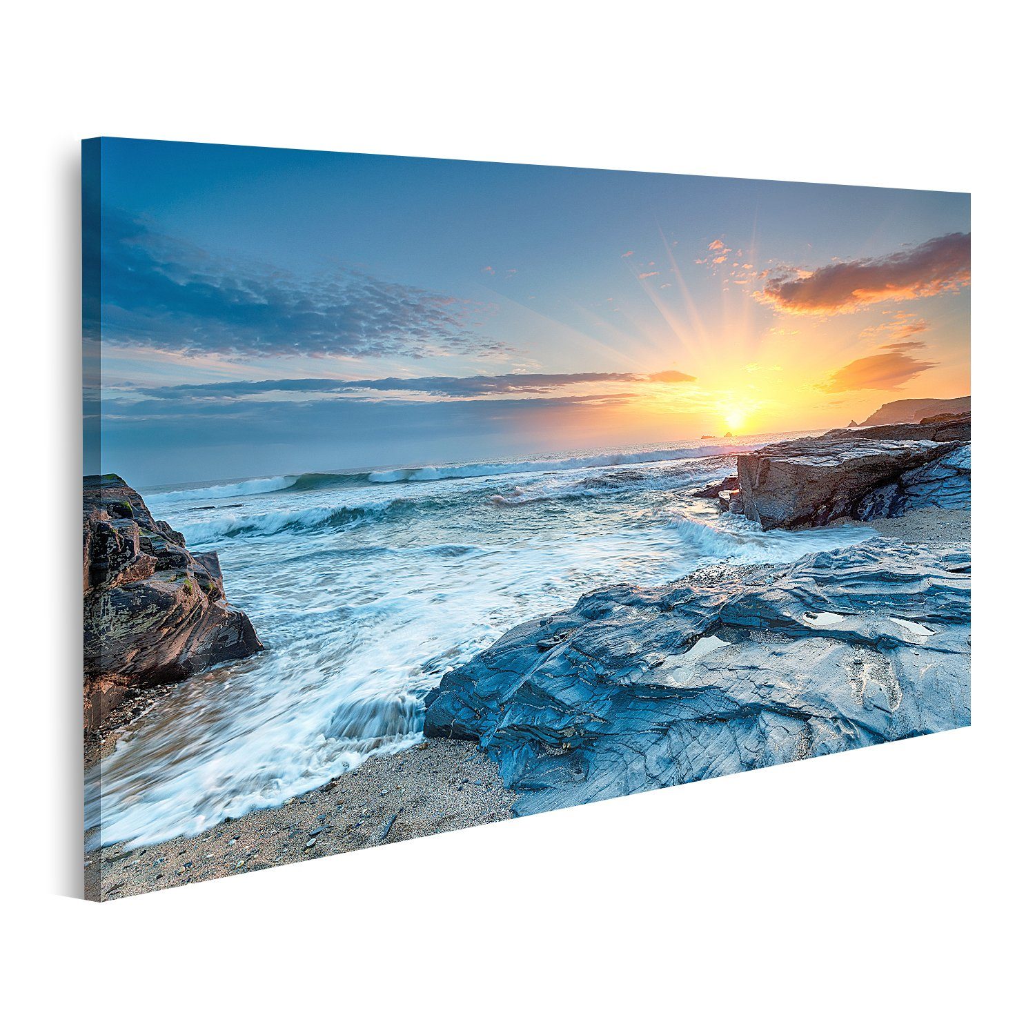 islandburner Leinwandbild Bild auf Leinwand Sonnenuntergang und Wellen an der Boobys Bay Eine kl
