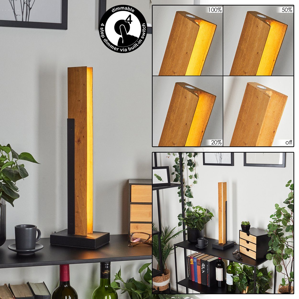 Hofstein Tischleuchte Rauscedo Nachttischlampe Aus Metallholz