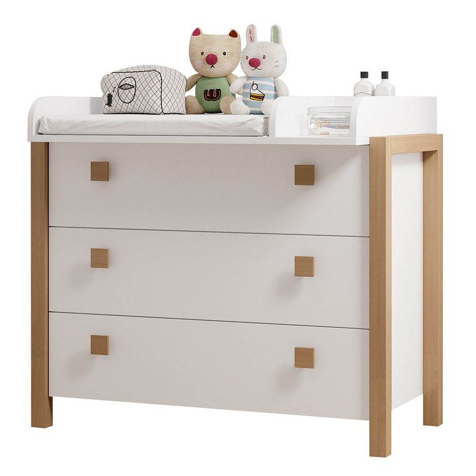 Lomadox Wickeltisch Bari 78 Kiefer Weiß Teilmassiv Birke 3