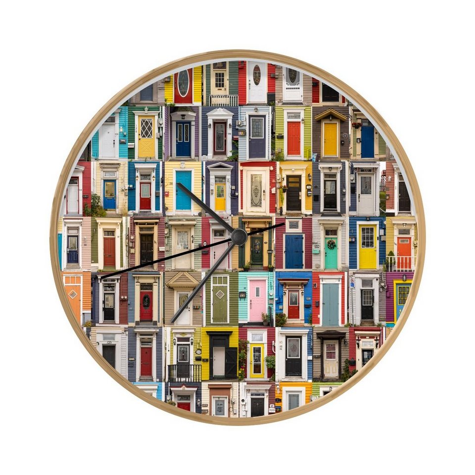 Muchowow Wanduhr Türen Bunt Collage Architektur Uhrwerk