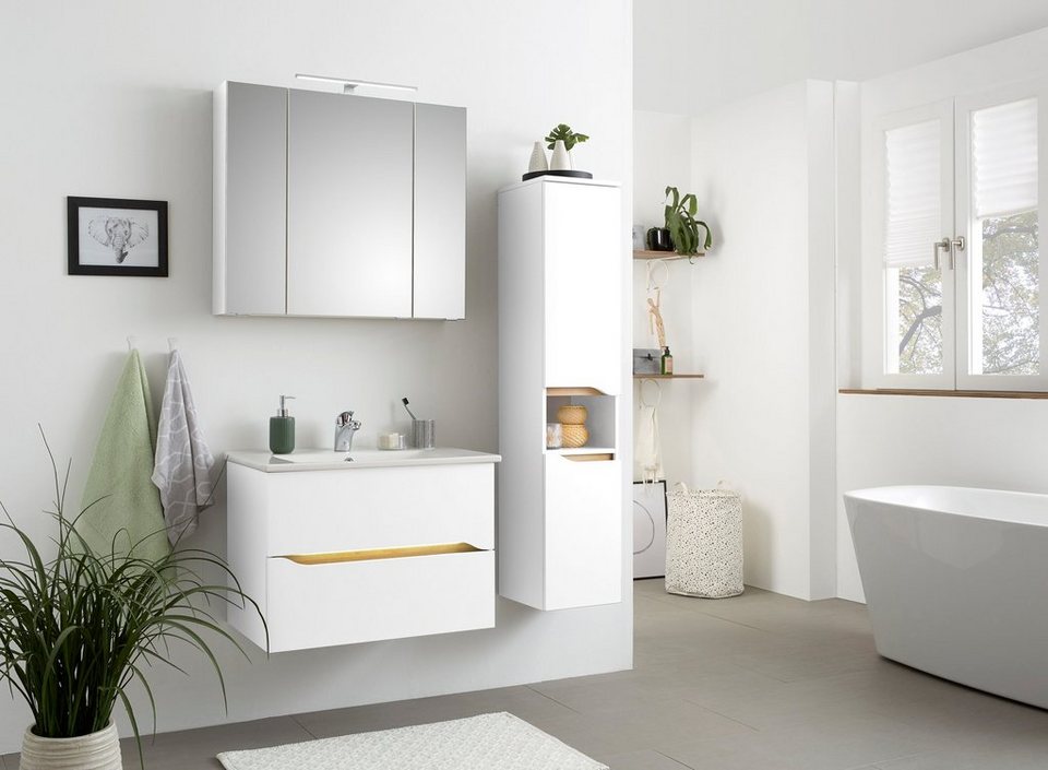 Saphir Badmöbel Set Quickset 3 Teilig Keramik Waschtisch Und Led