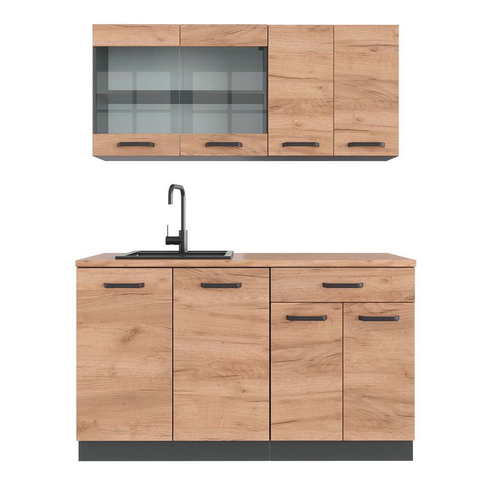 Vicco Küchenzeile R-Line, Goldkraft Eiche/Anthrazit, 140 cm, AP Eiche