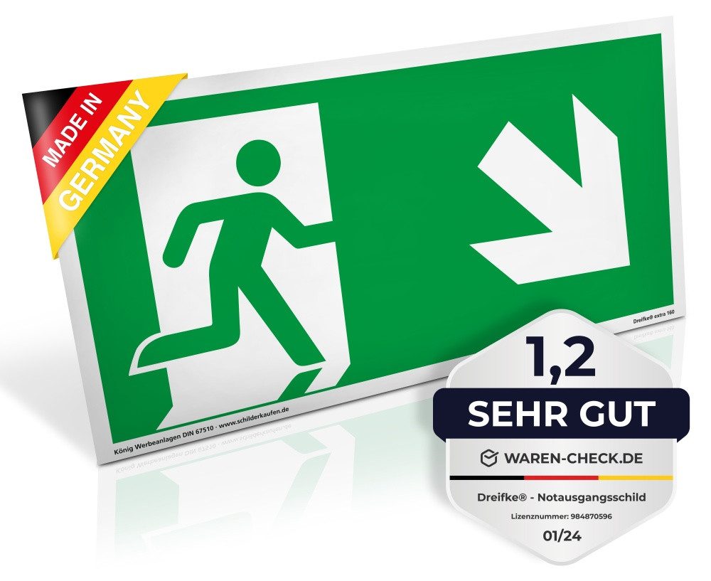 König Werbeanlagen Hinweisschild NOTAUSGANG, extra langnachl., PVC selbstkl., gemäß ASR A1.3