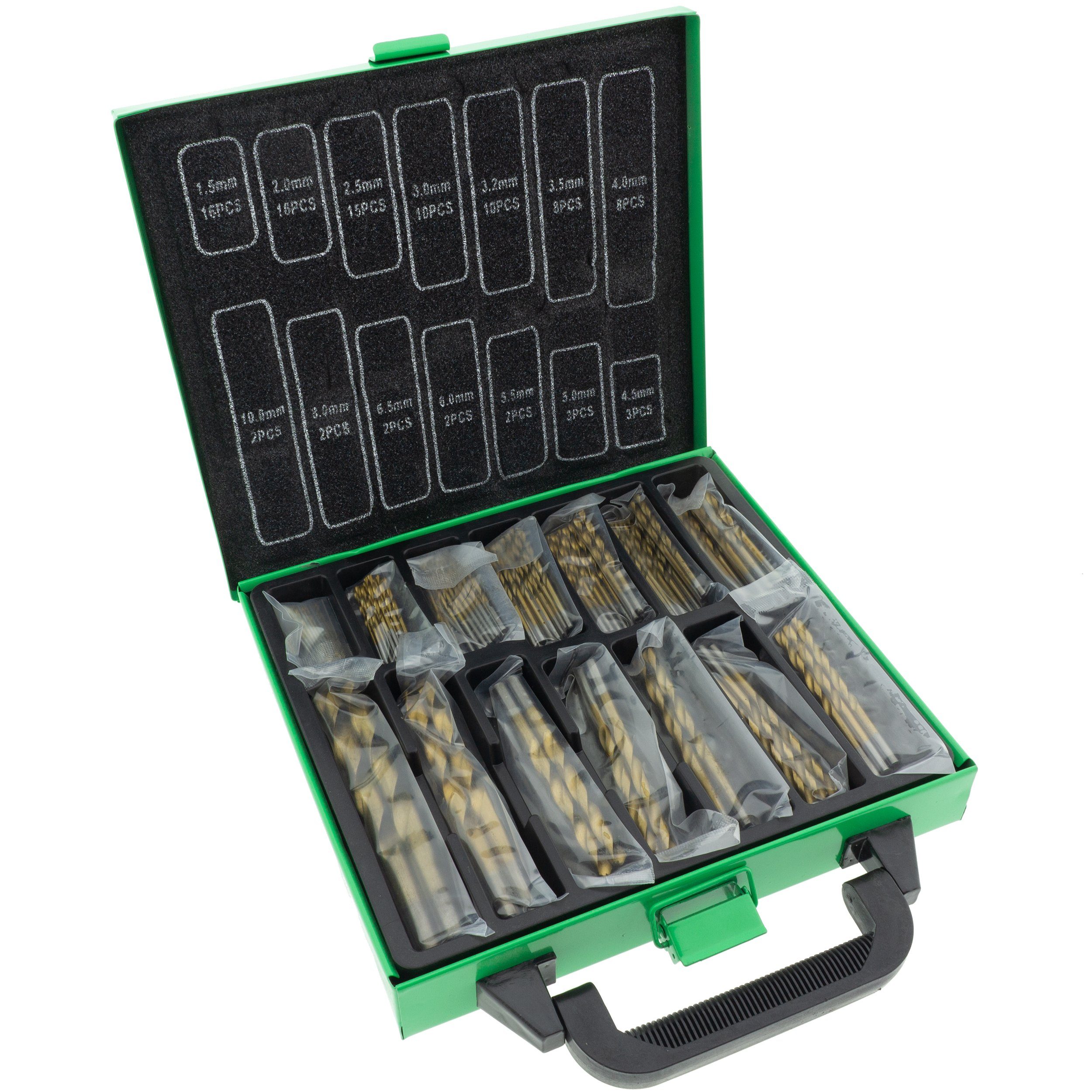 Toolchest Bohrersatz Premium HSS Spiralbohrer Set 99-tlg. 1,5-10 mm titannitriert DIN 338