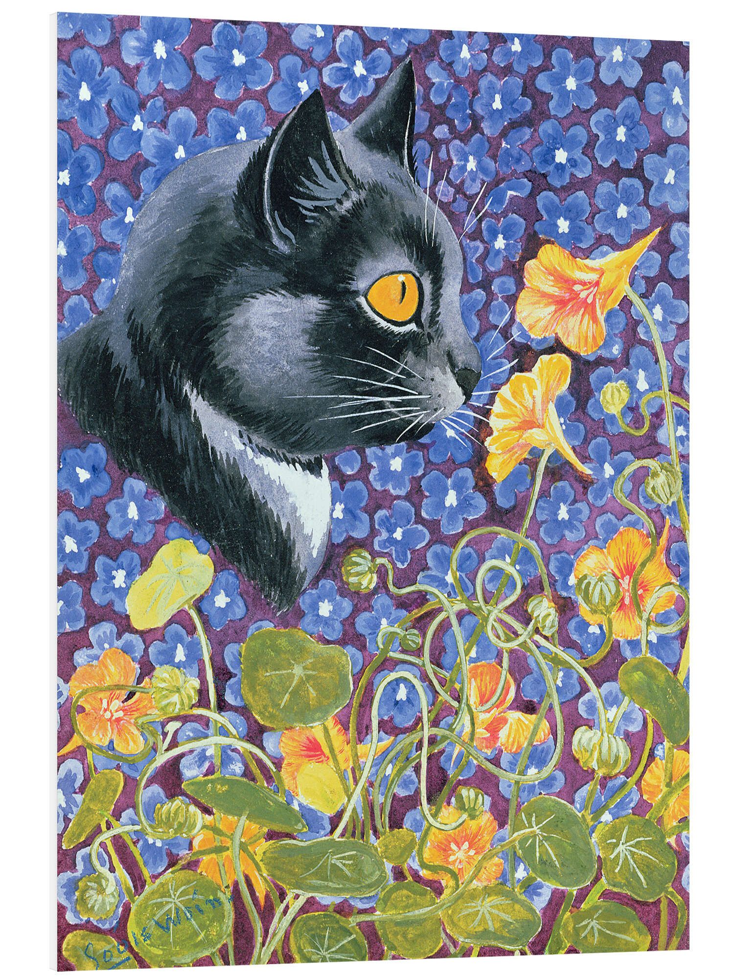 Posterlounge Forex Bild Louis Wain Eine Katze Im Blumenmeer Illustration