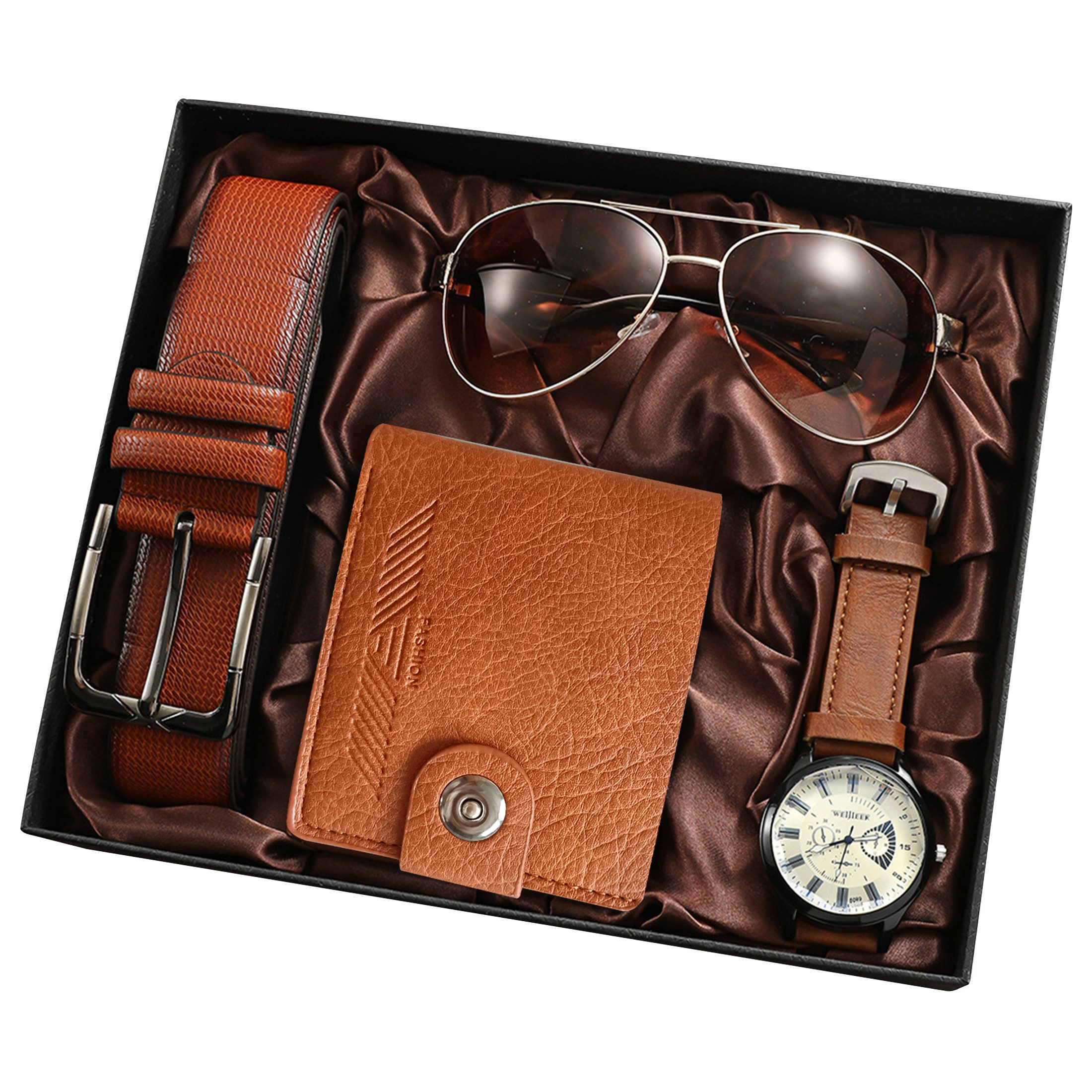 ibettertec Geschenkbox 4PCS Geschenk für Männer Herrenuhr Gürtel Brieftasche Set (Mann Männer ...