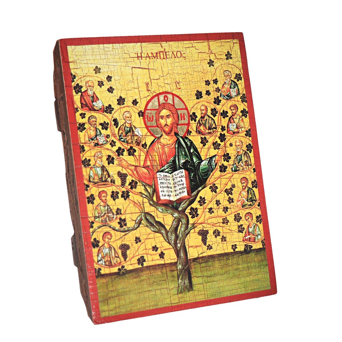 NKlaus Bild Weinstock Christus mit 12 Apostel, Holz Ikone 16x12,5 Handarbeit 37033, Religion