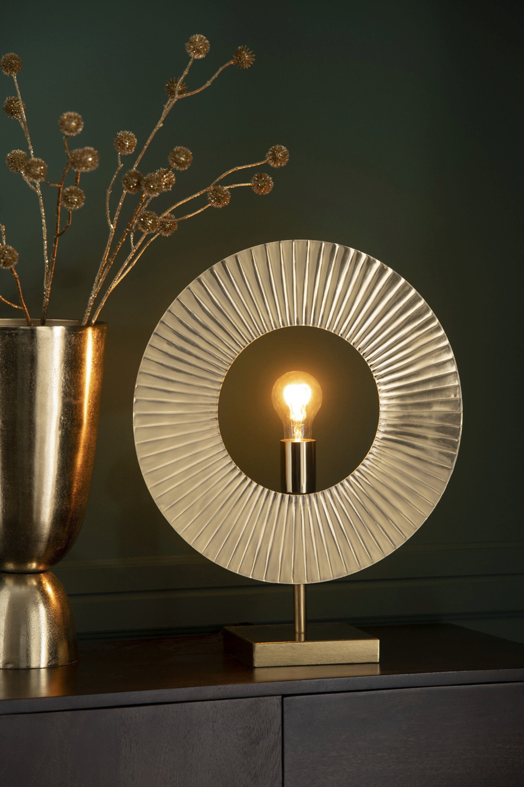 Gilde Dekoobjekt 2er Set Lampe Kreis Gerippt Aus Metall In Gold