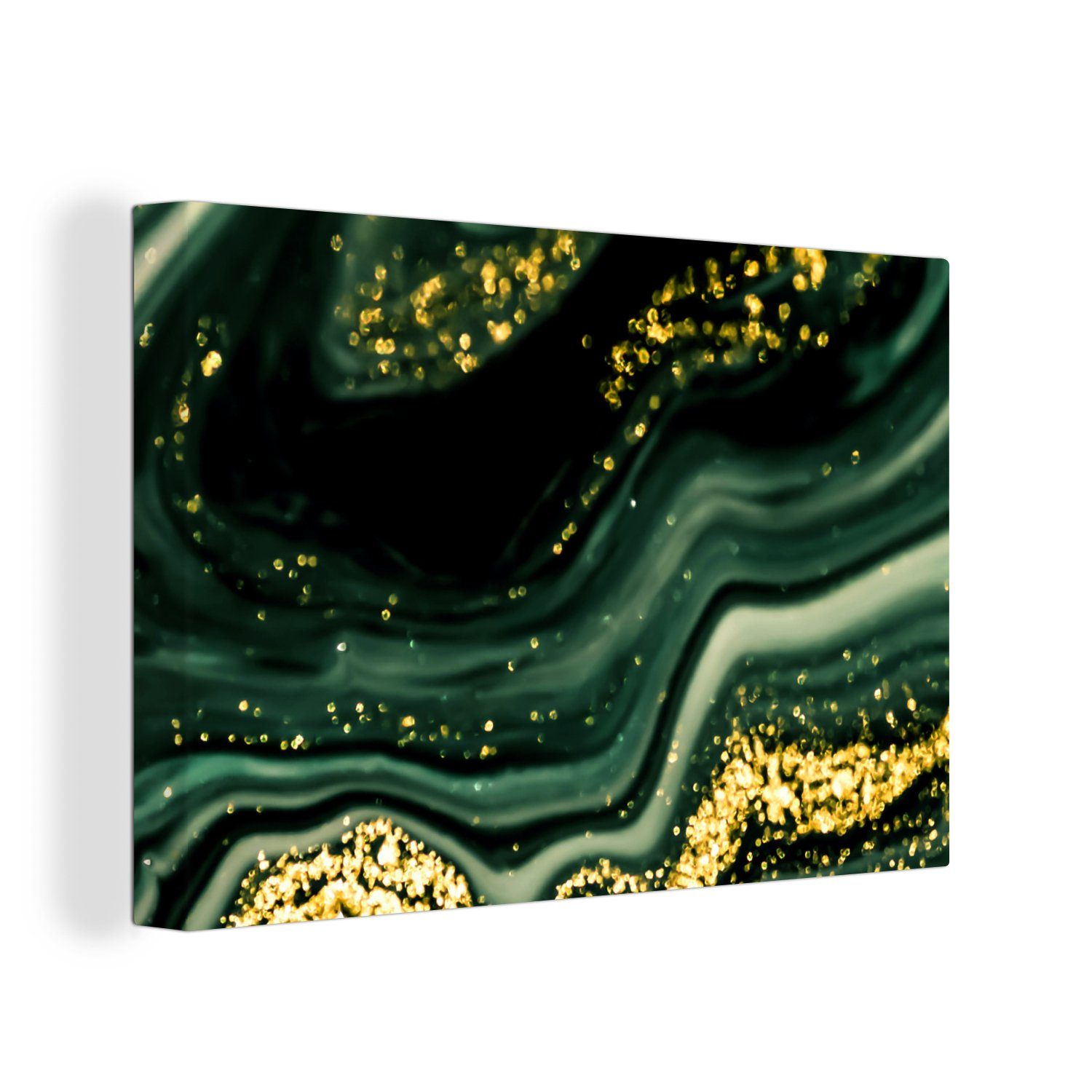 Onemillioncanvasses® Leinwandbild Marmor Gold Glitter Grün