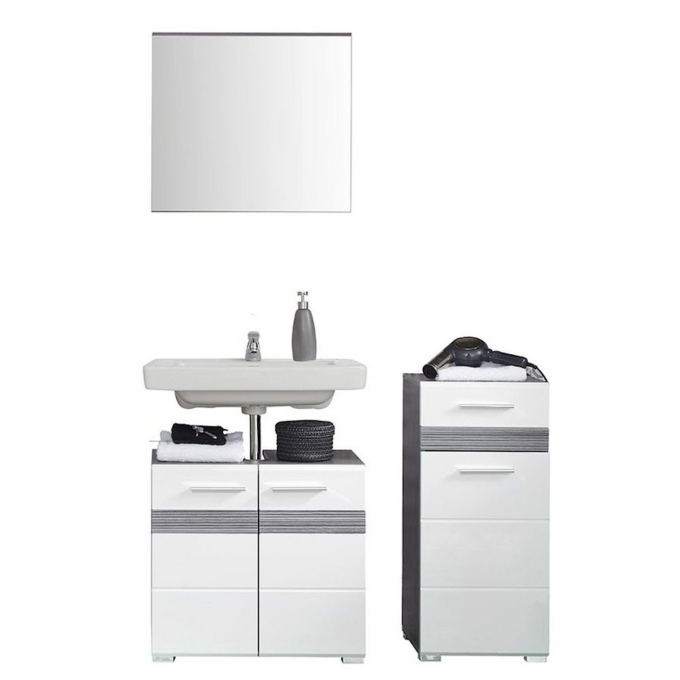 Trendteam Badmöbel Set 3 St Badezimmerset Badmöbel Wandspiegel