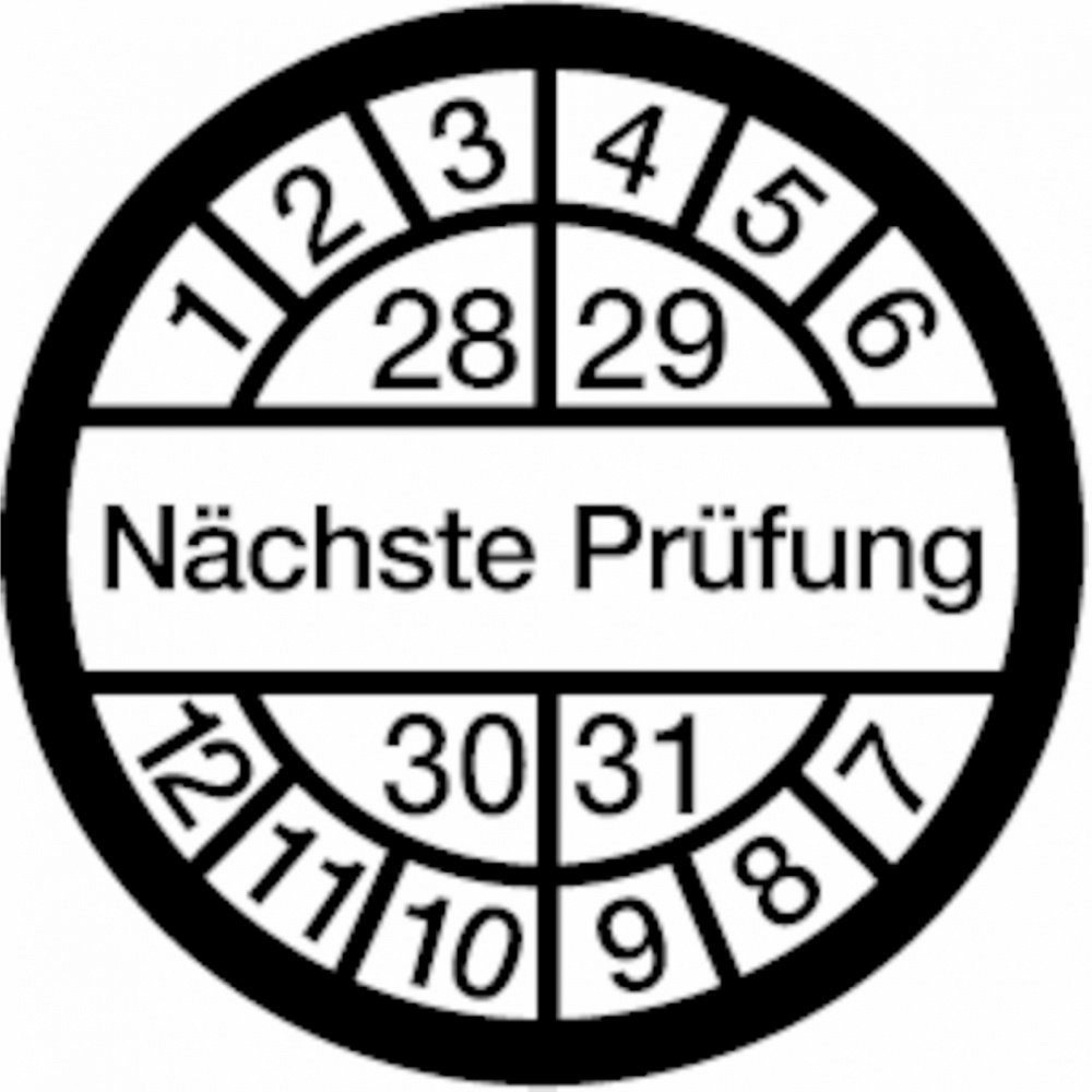 Dreifke Hinweisschild Dreifke® Prüfplakette, Nächste Prüfung, weiß/schwarz, - 16 mm Dokument
