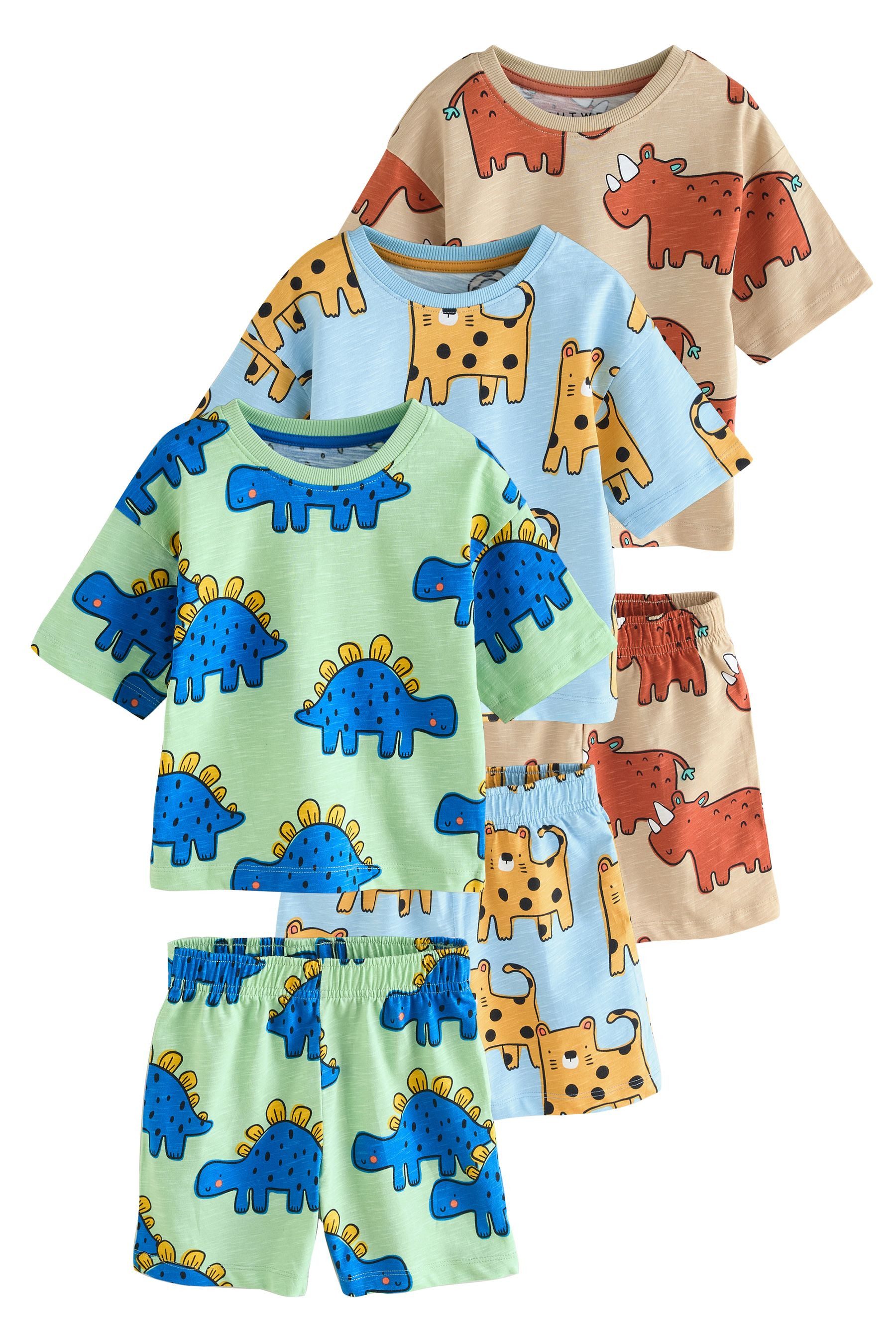 Next Pyjama Relaxed Fit Kurze Pyjamas 100 % Baumwolle, 3 Stk. (6 tlg)