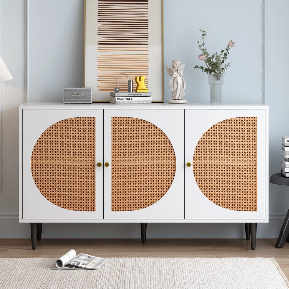 Ulife Sideboard Im Vintage Stil Mit 6 Fächern Rattan Highboard Mit