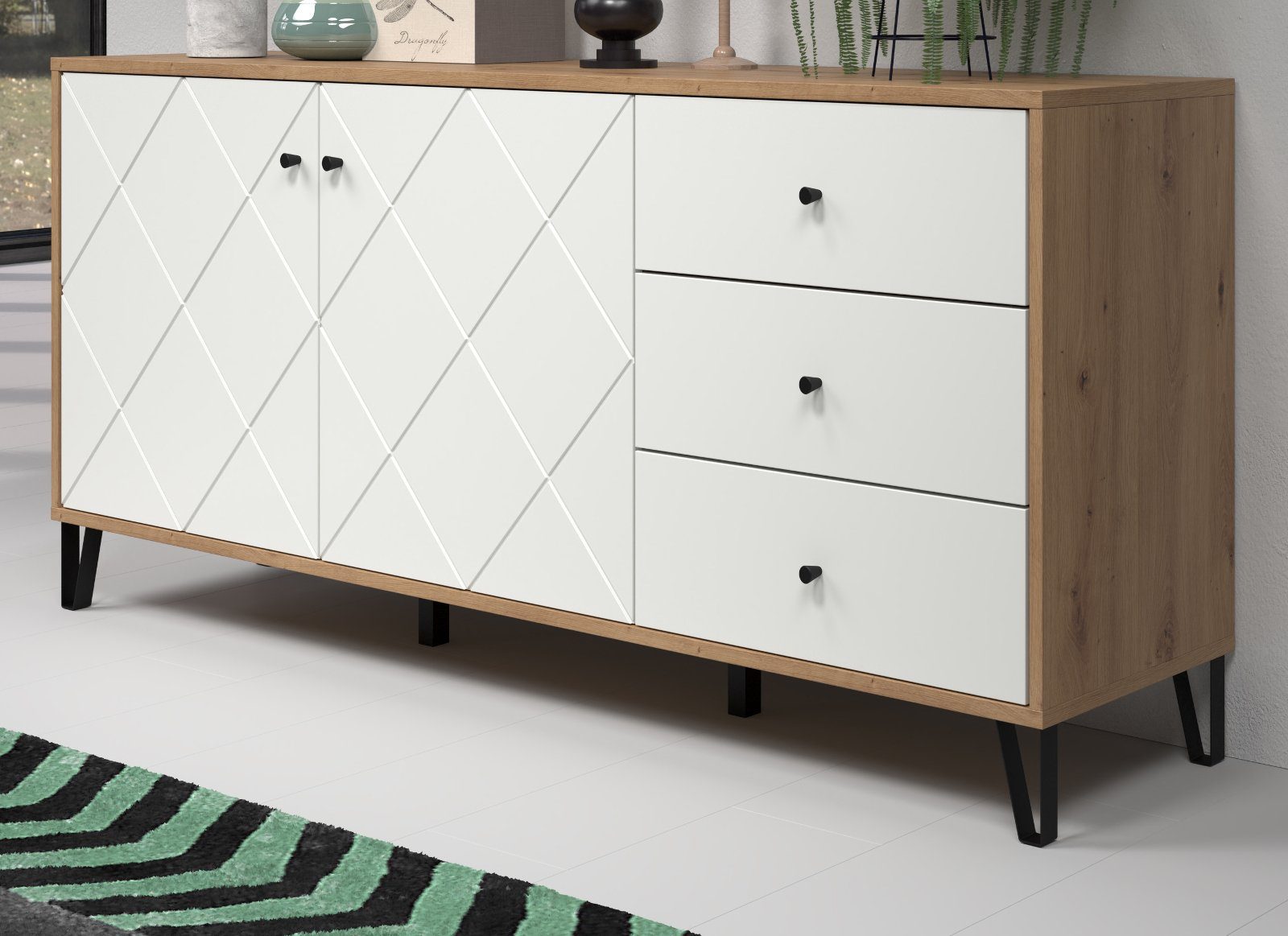 Furndesign Sideboard Tough Anrichte In Artisan Eiche Und Weiß 183 X