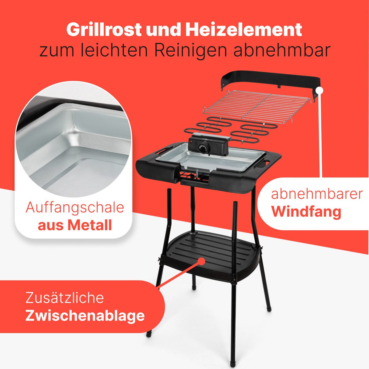 CLATRONIC Elektro-Standgrill BQS 3842, Stand-/Tischgrill, innen und ...