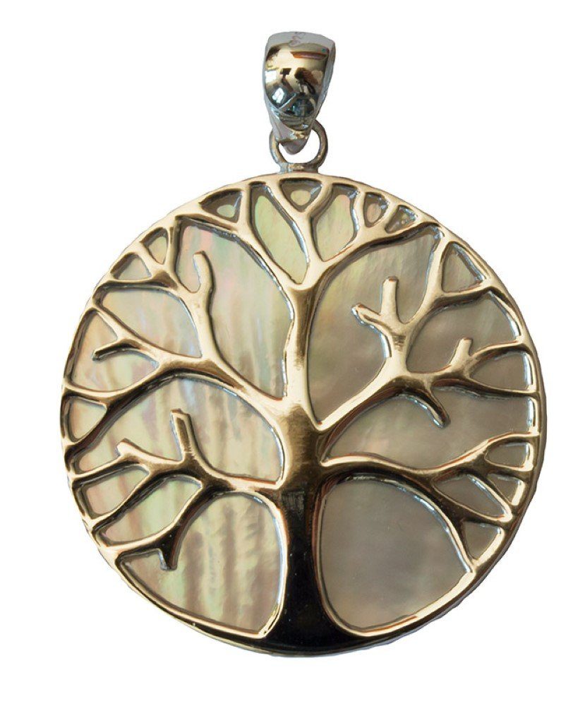 Saraswati Amulett Anhänger "Perlmutt Lebensbaum" Silber 925 3,5cm