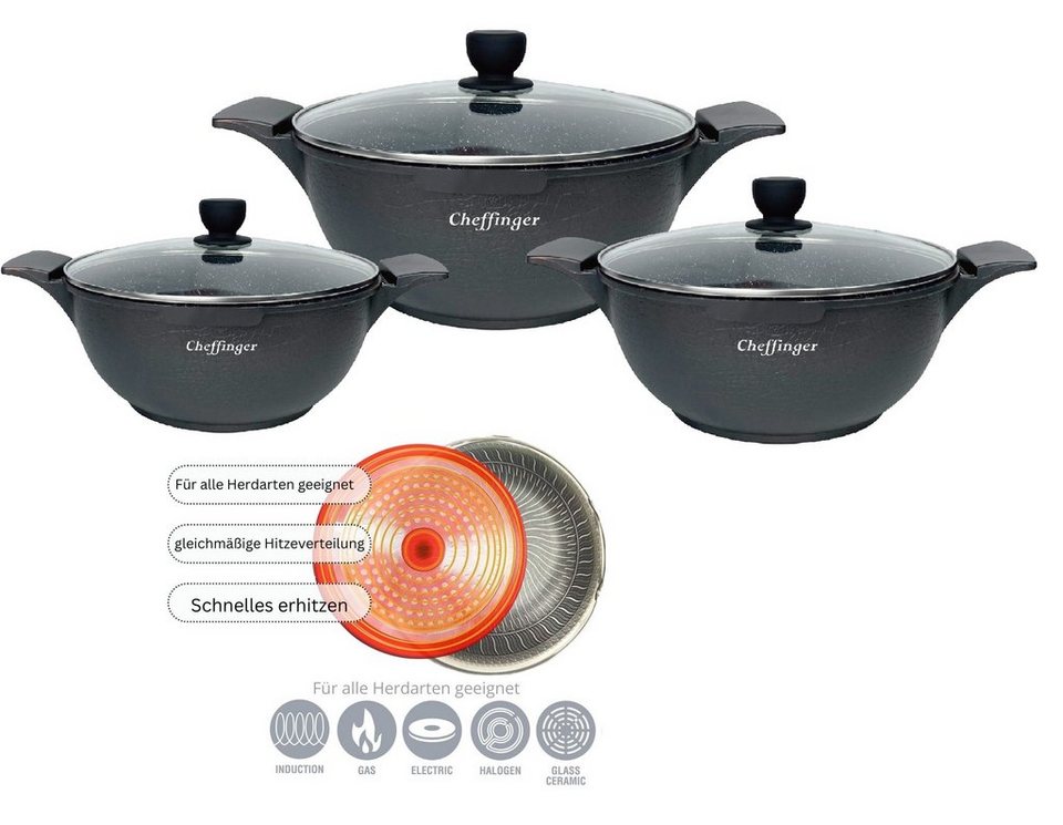 Cheffinger Topf Set Kochtopf Kasserolle Topf Set 6 Tlg Mit Glasdeckel