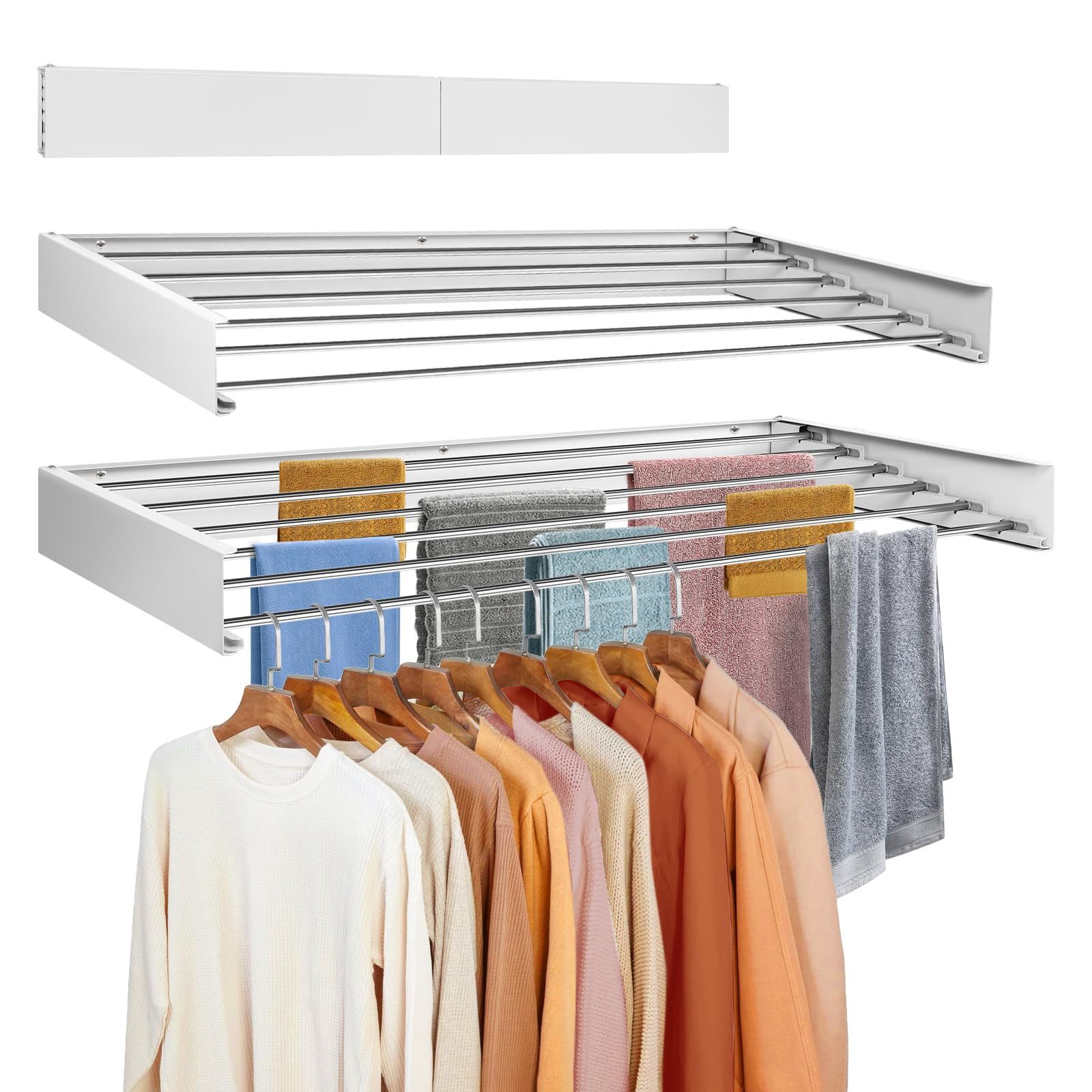 QUBEBU Wäscheständer Wäschetrockner Kleiderständer Klappbar Wäscheständer 100 cm 6 Stangen