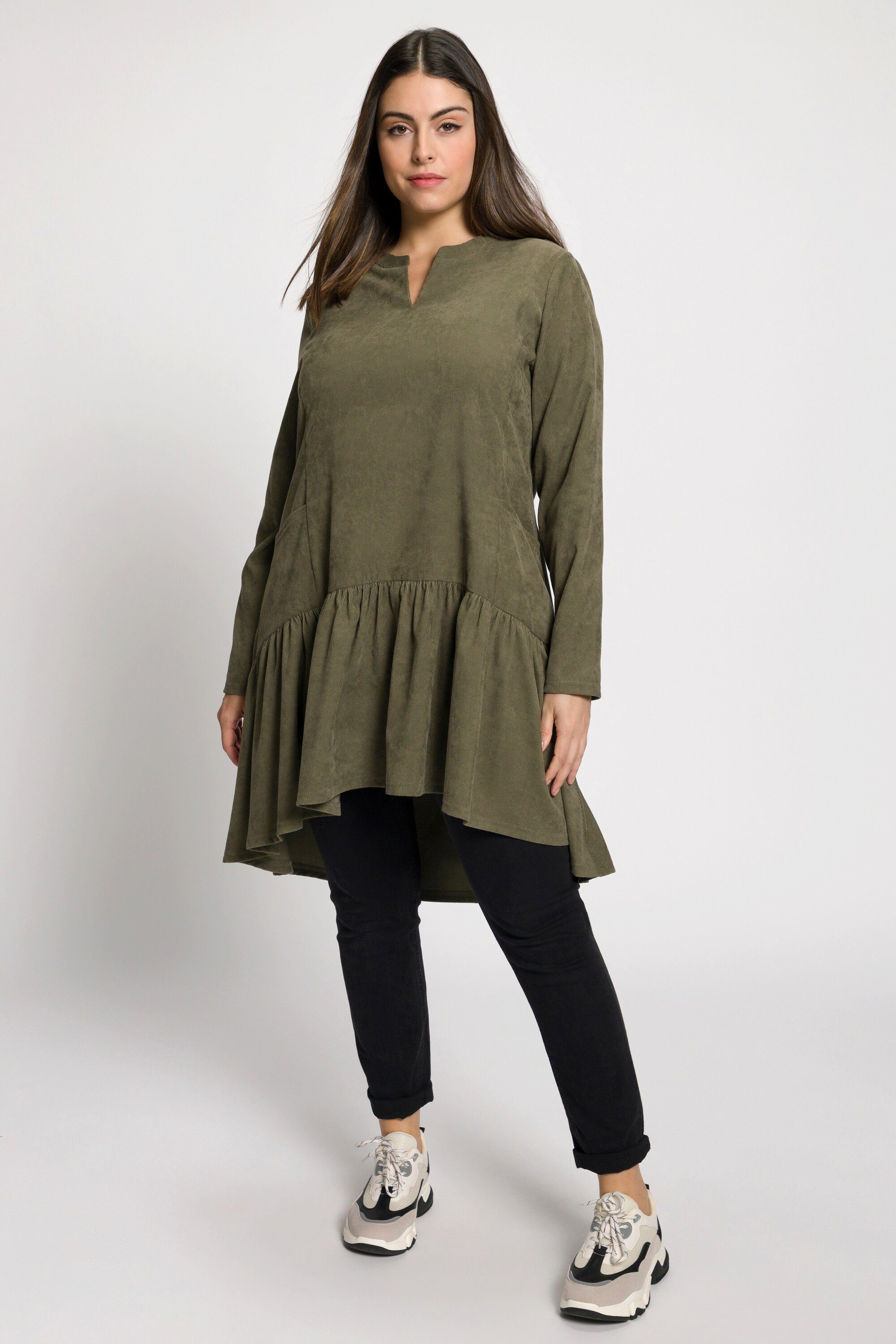 Ulla Popken Jerseykleid Cordkleid A Linie Tunika Ausschnitt Langarm