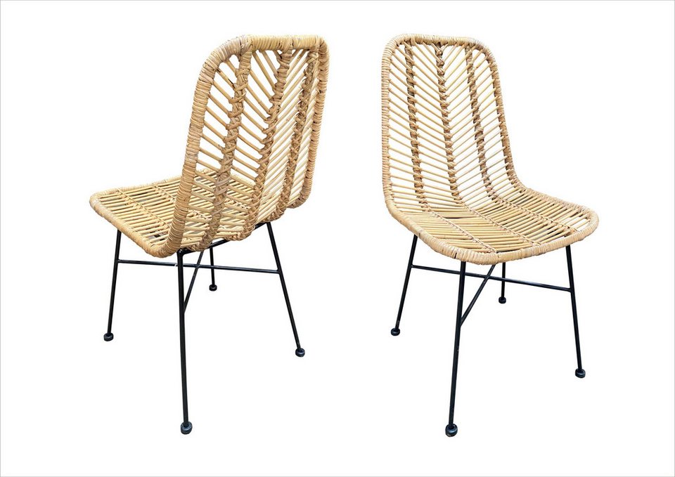 Dynamic24 Esszimmerstuhl Stuhl 2er Set Rattan Natur Federleicht