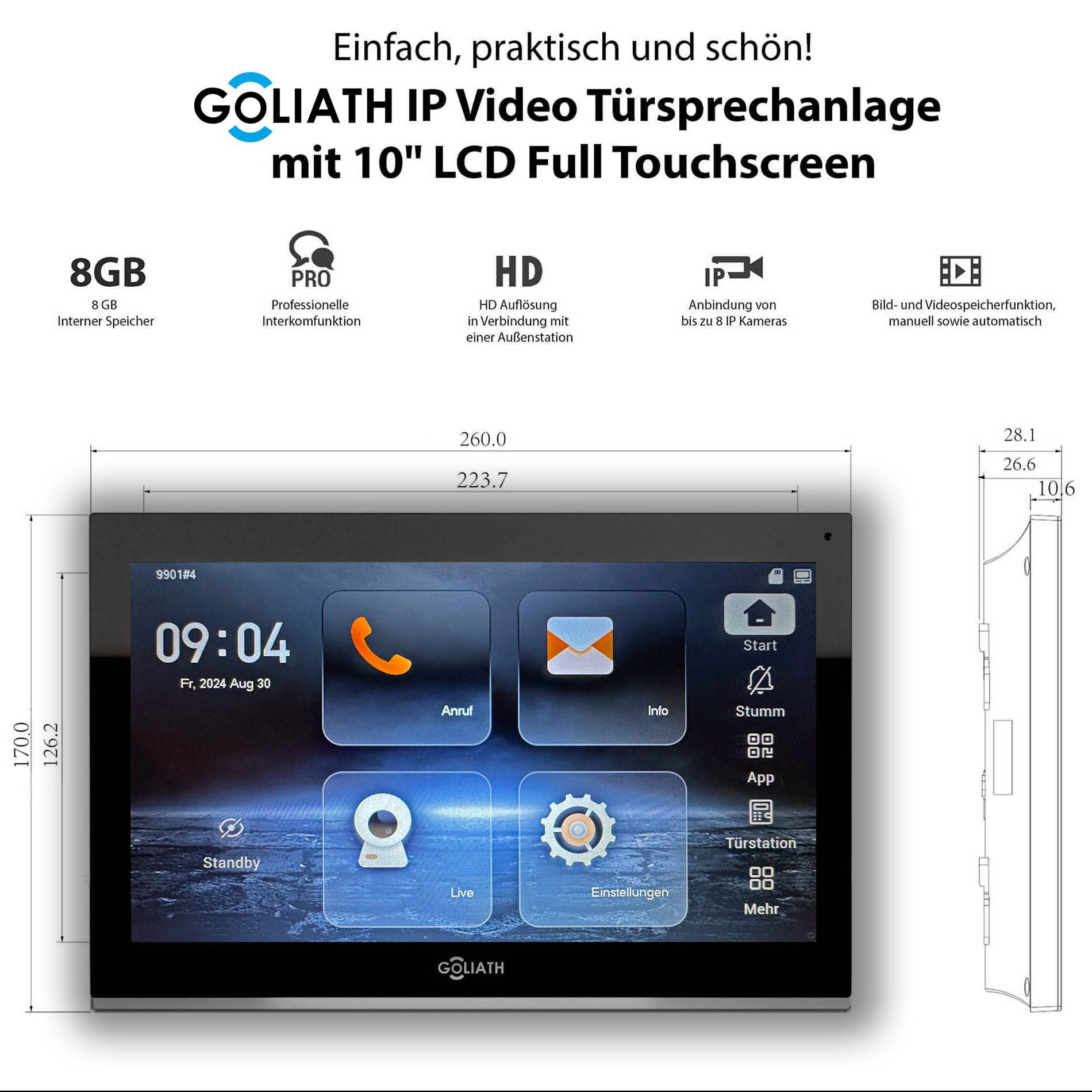 Goliath Intercom Video-Türsprechanlage Goliath IP Video Türsprechanlage: 10-Zoll 7 Familienhaus ...