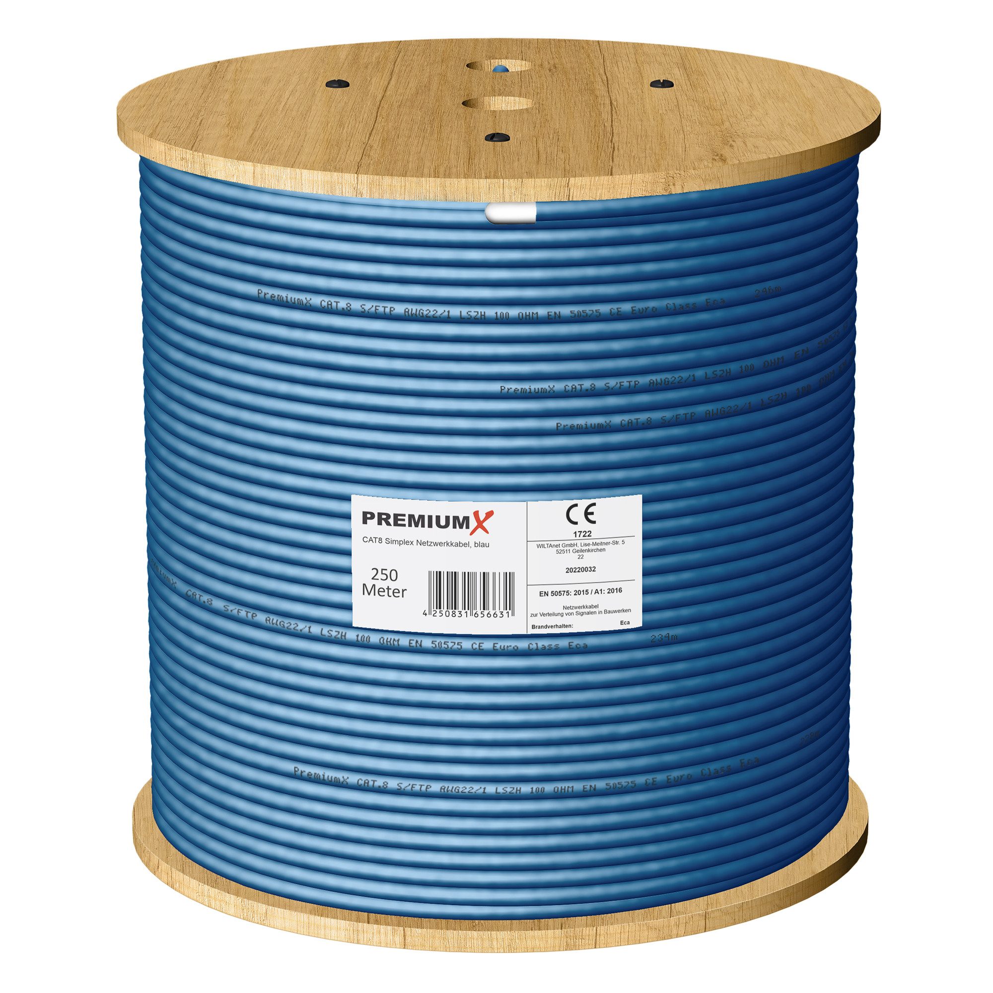 PremiumX 250m CAT 8 Netzwerkkabel Simplex LAN Kabel Ethernet Datenkabel ...