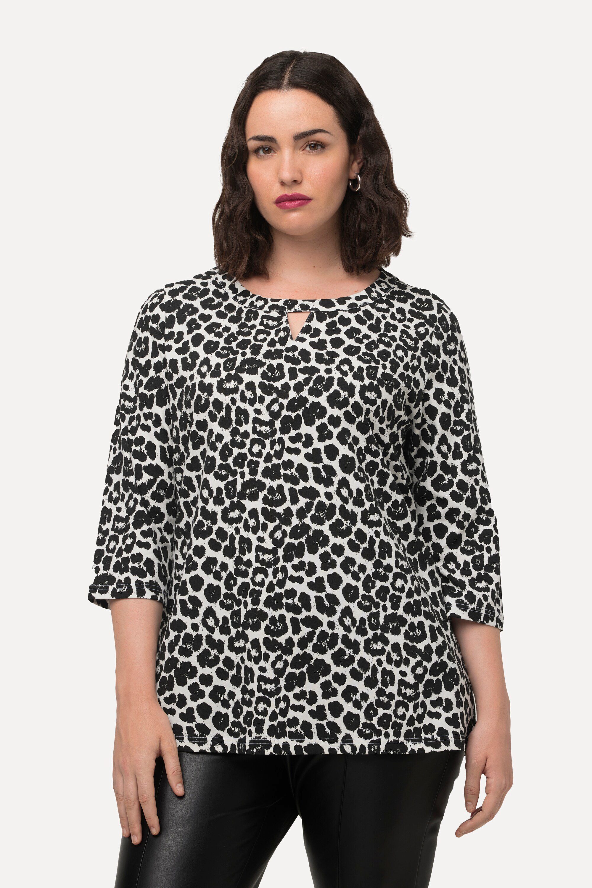 Ulla Popken Rundhalsshirt Shirt Leomuster Rundhals Keyhole 34 Arm