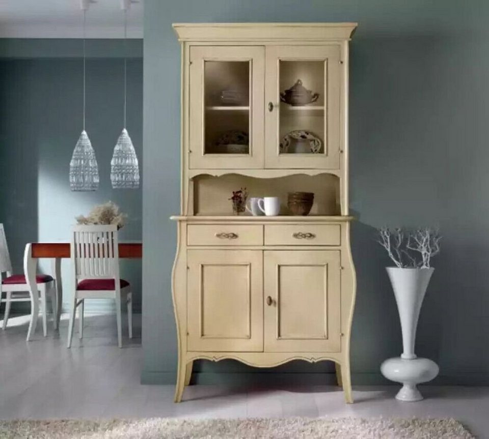Jvmoebel Vitrine Beige Glasschrank Vitrine Luxus Schrank Holz Stil