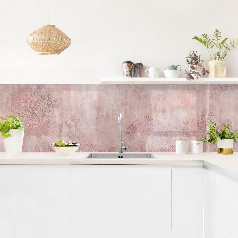 Bilderdepot24 Küchenrückwand Rosa Dekor Kunst Vintage Rosa