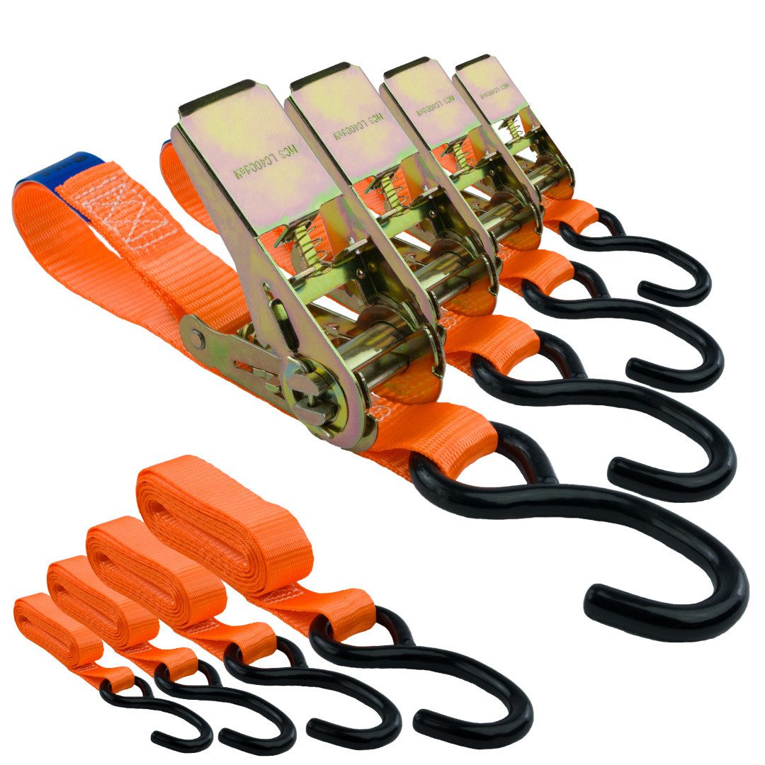 MCS CARGO SECURITY Zurrgurt Spanngurte 4er Set, 3m, 750kg, Zurrgurte für Ladensicherung, orange ...