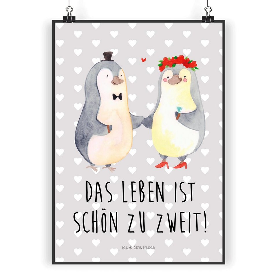 Mr And Mrs Panda Poster Pinguin Heirat Grau Pastell Geschenk