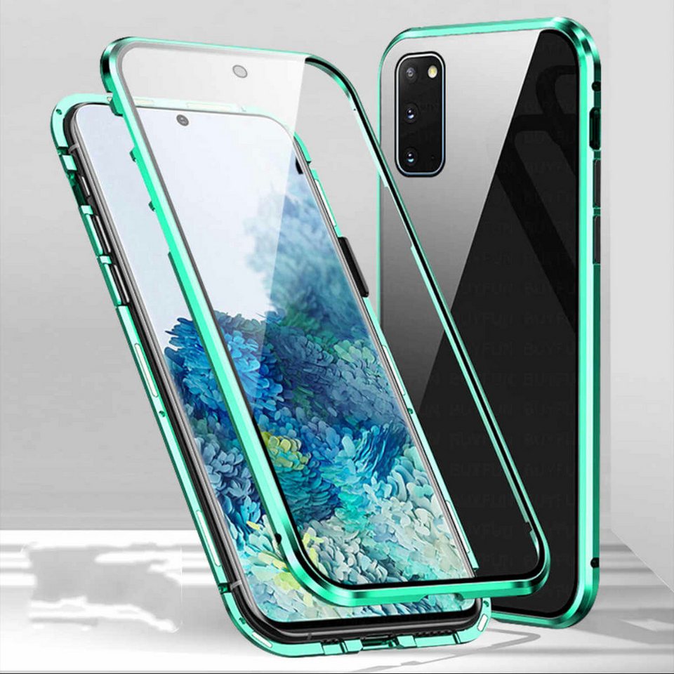 Wigento Handyhülle Beidseitiger 360 Grad Magnet Glas Case Hülle Handy