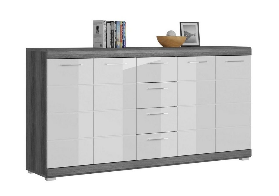 Xonoxhome Sideboard Scout Kommode Weiß Hochglanz Und Grau Rauchsilber