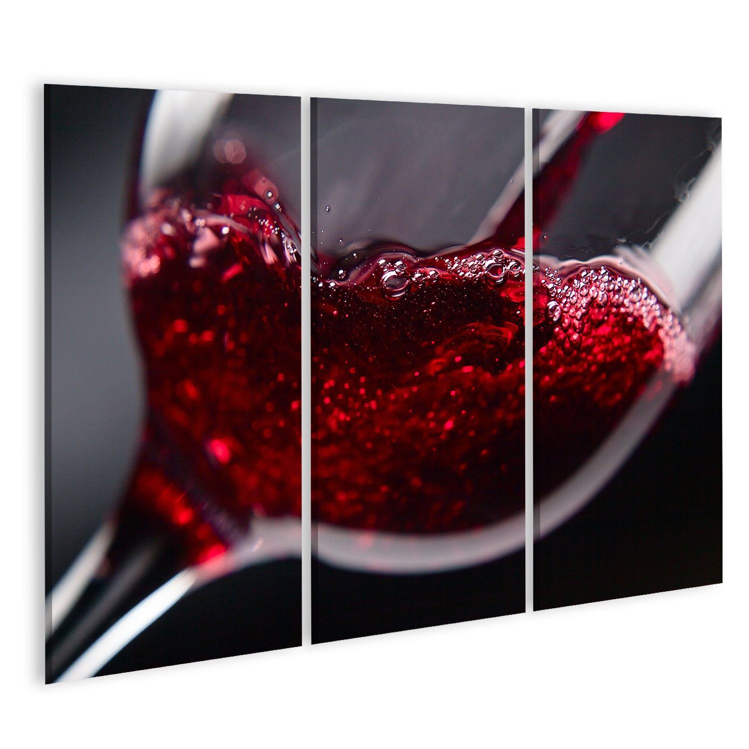 islandburner Leinwandbild Bild auf Leinwand Rotwein Weinglas Schwarzer Hintergrund Wandbild Post