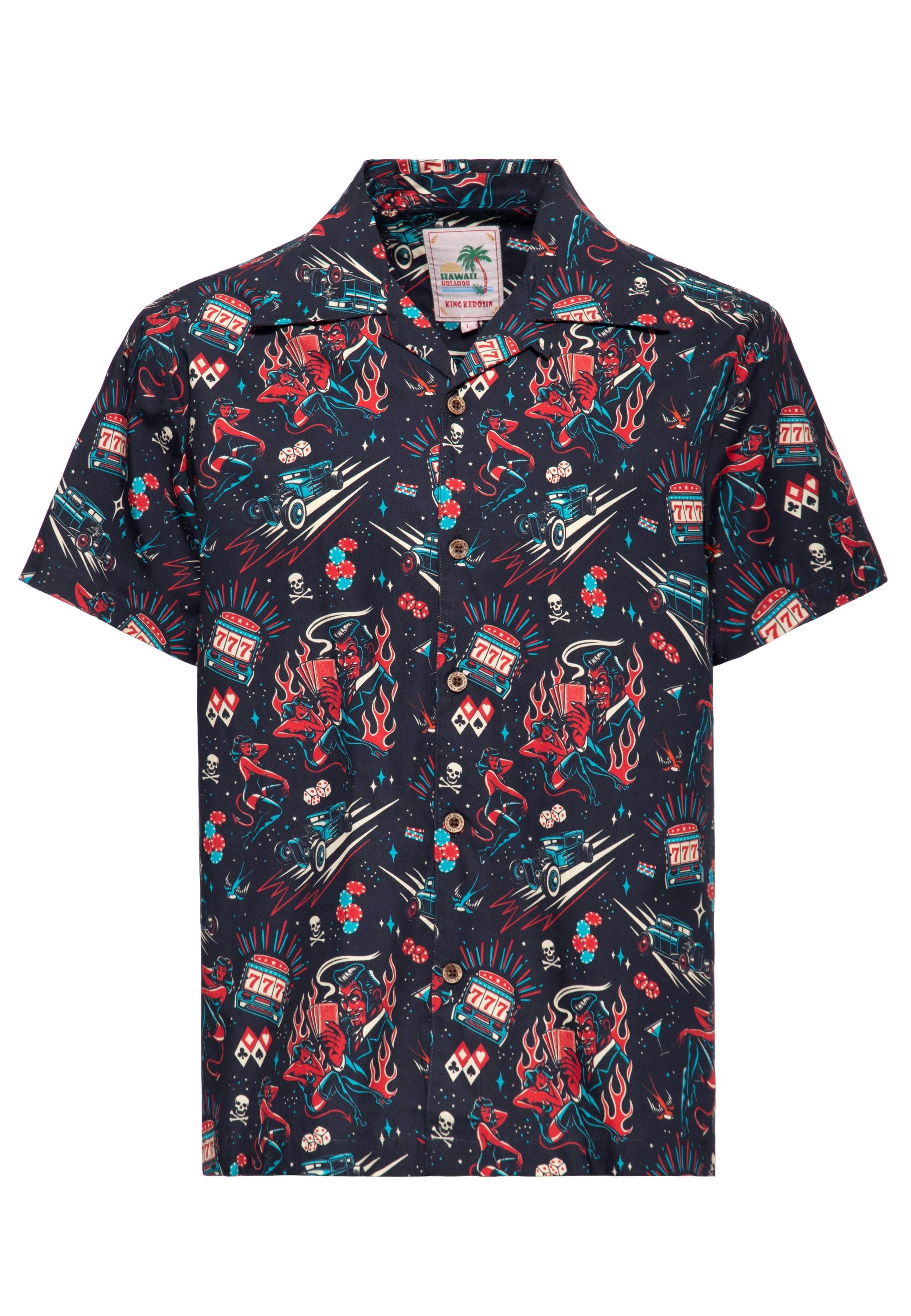 KingKerosin Kurzarmhemd Rockabilly Devil mit Allover-Artwork-Print