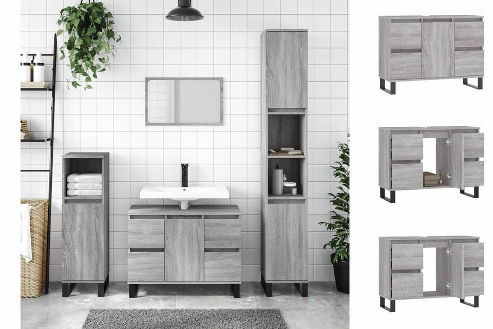 Vidaxl Waschtisch Badschrank Grau Sonoma 80x33x60 Cm Spanplatte