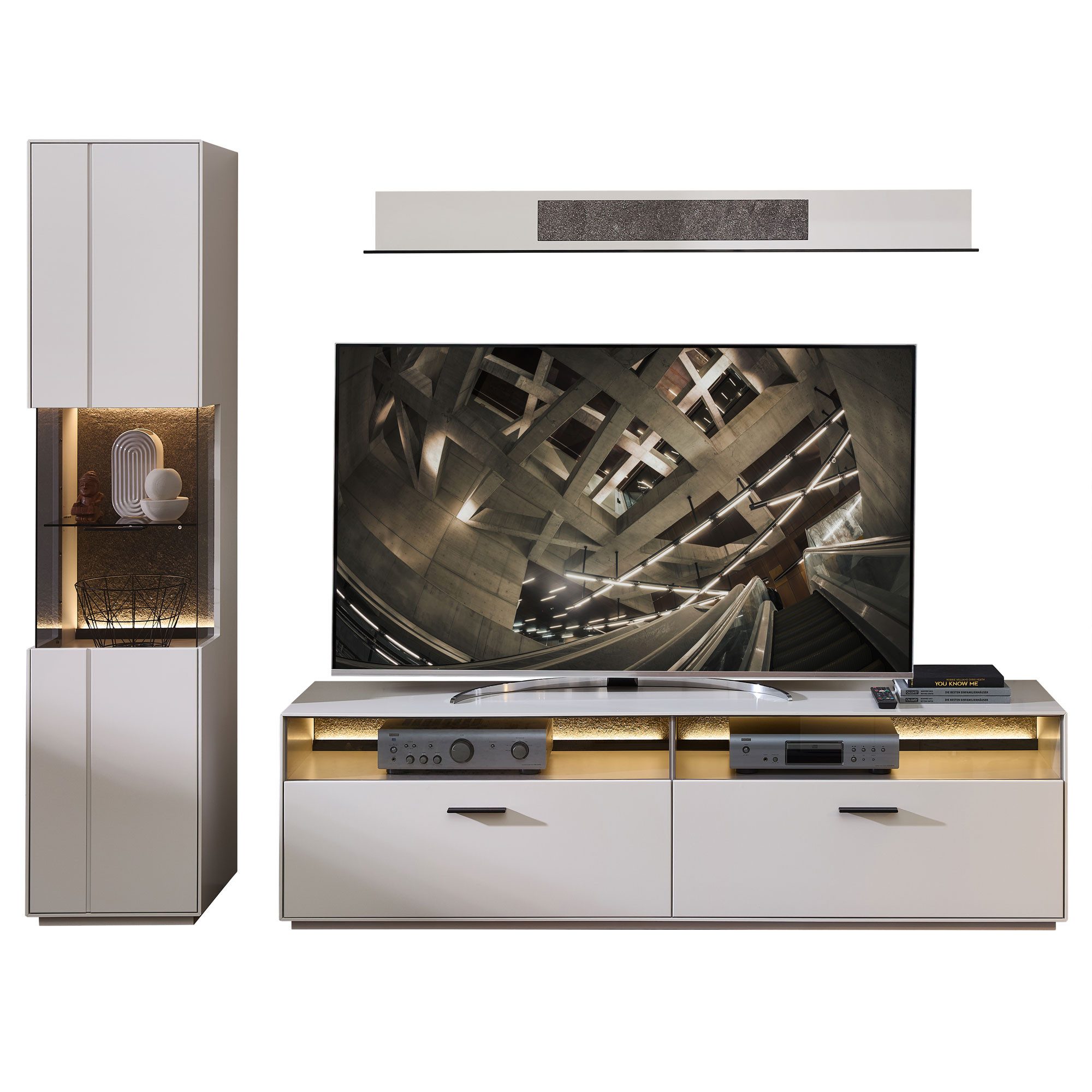 Expendio Wohnwand Coben 13 Spar Set 3 St Sahara Creme Lackiert