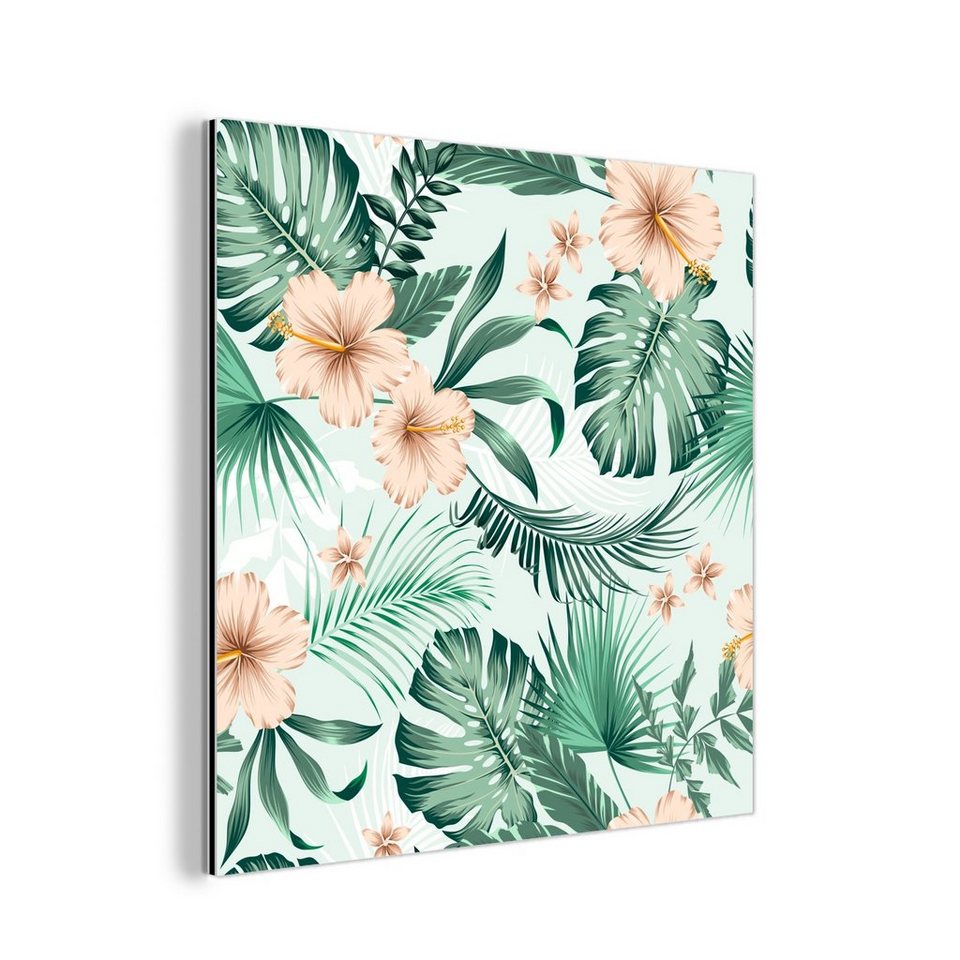 Muchowow Metallbild Blumen Hibiskus Monstera Muster 1 St Alu