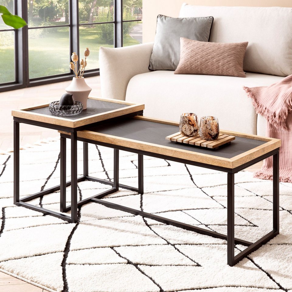 Finebuy Satztisch Fb98224 Couchtisch 2er Set Mango Massivholz