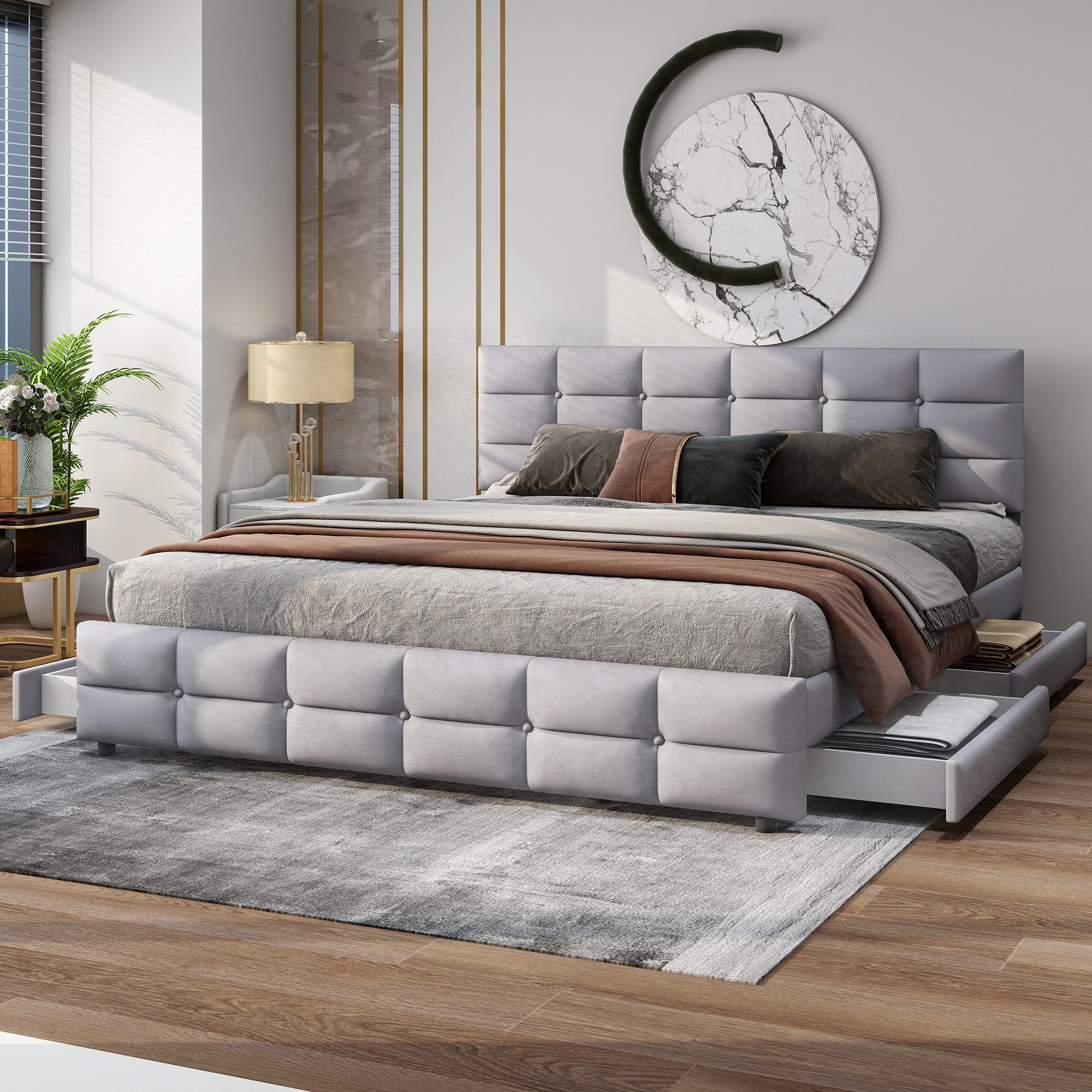 Modfu Polsterbett Doppelbett Polsterbett Kinderbett Mit 4 Schubladen
