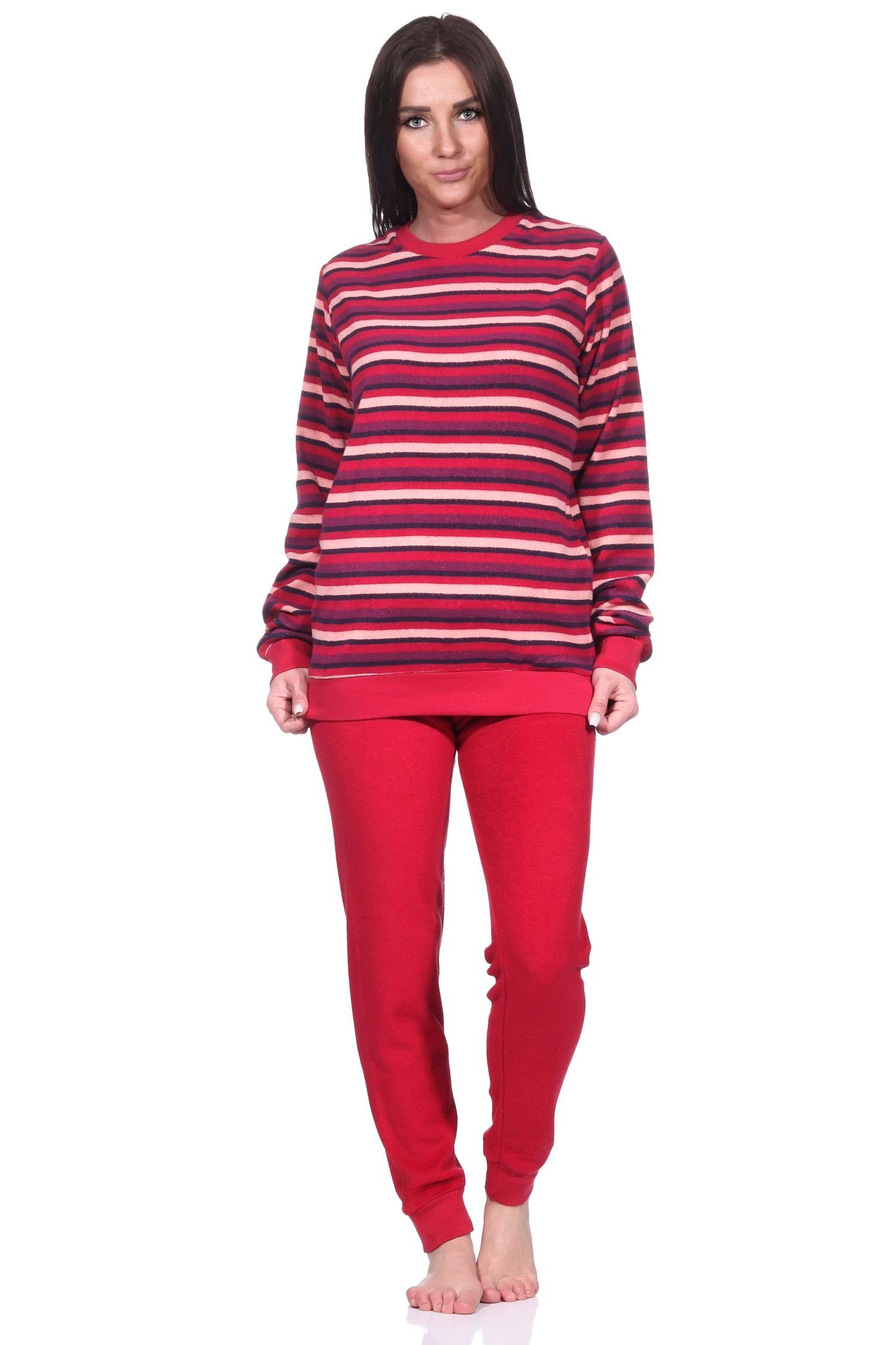 Normann Pyjama Damen Frottee Schlafanzug Lang Pyjama Mit Bündchen In