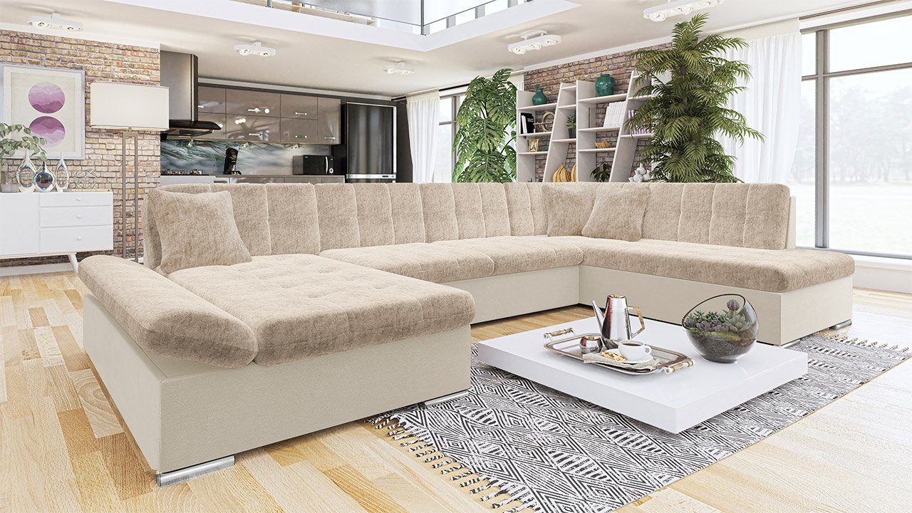 MIRJAN24 Wohnlandschaft Bergen Premium, mit Schlaffunktion und Bettkasten, U-Form mit ...