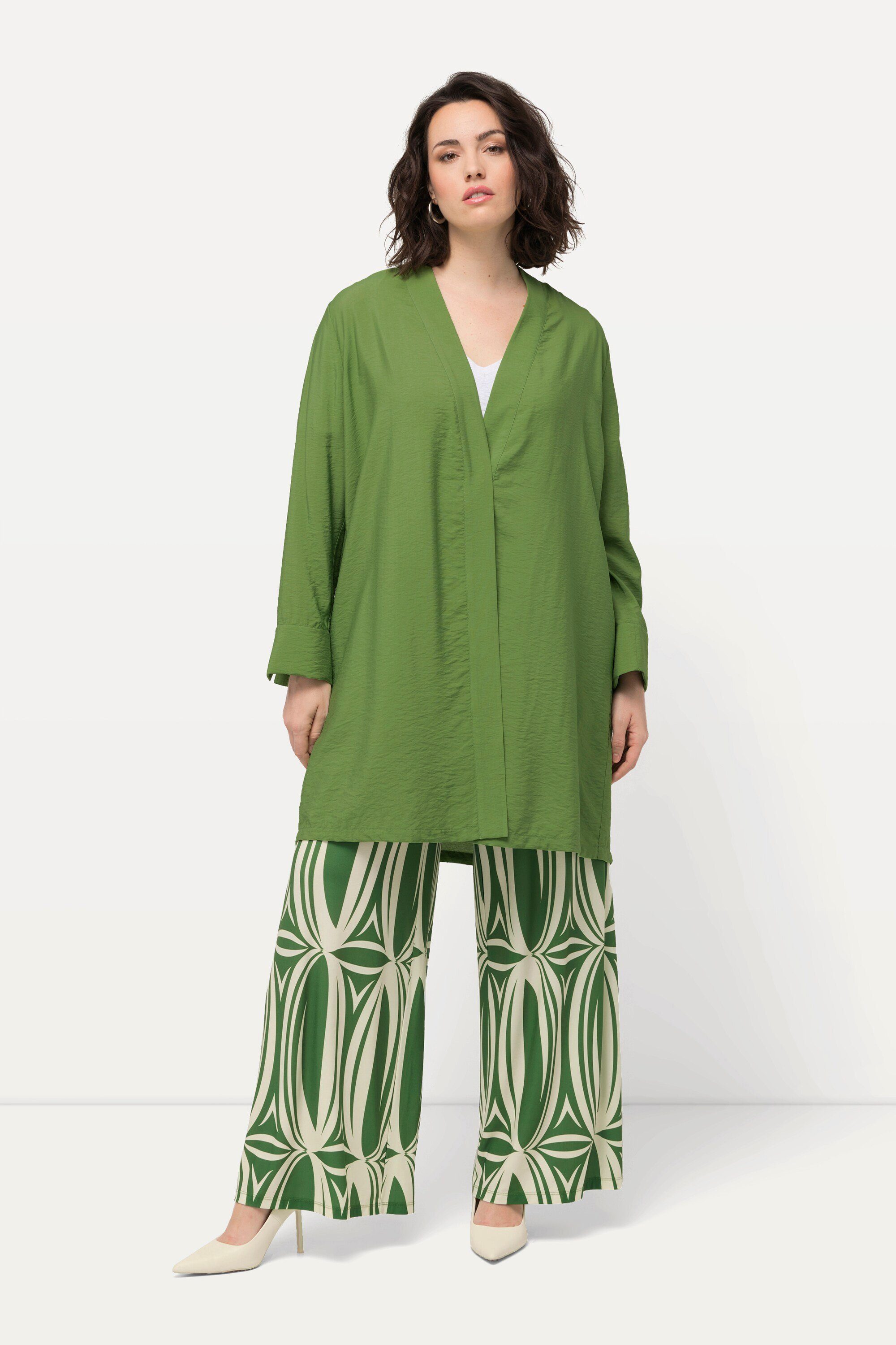 Ulla Popken Longbluse Jacke Gehämmerte Struktur V Ausschnitt 78 Arm