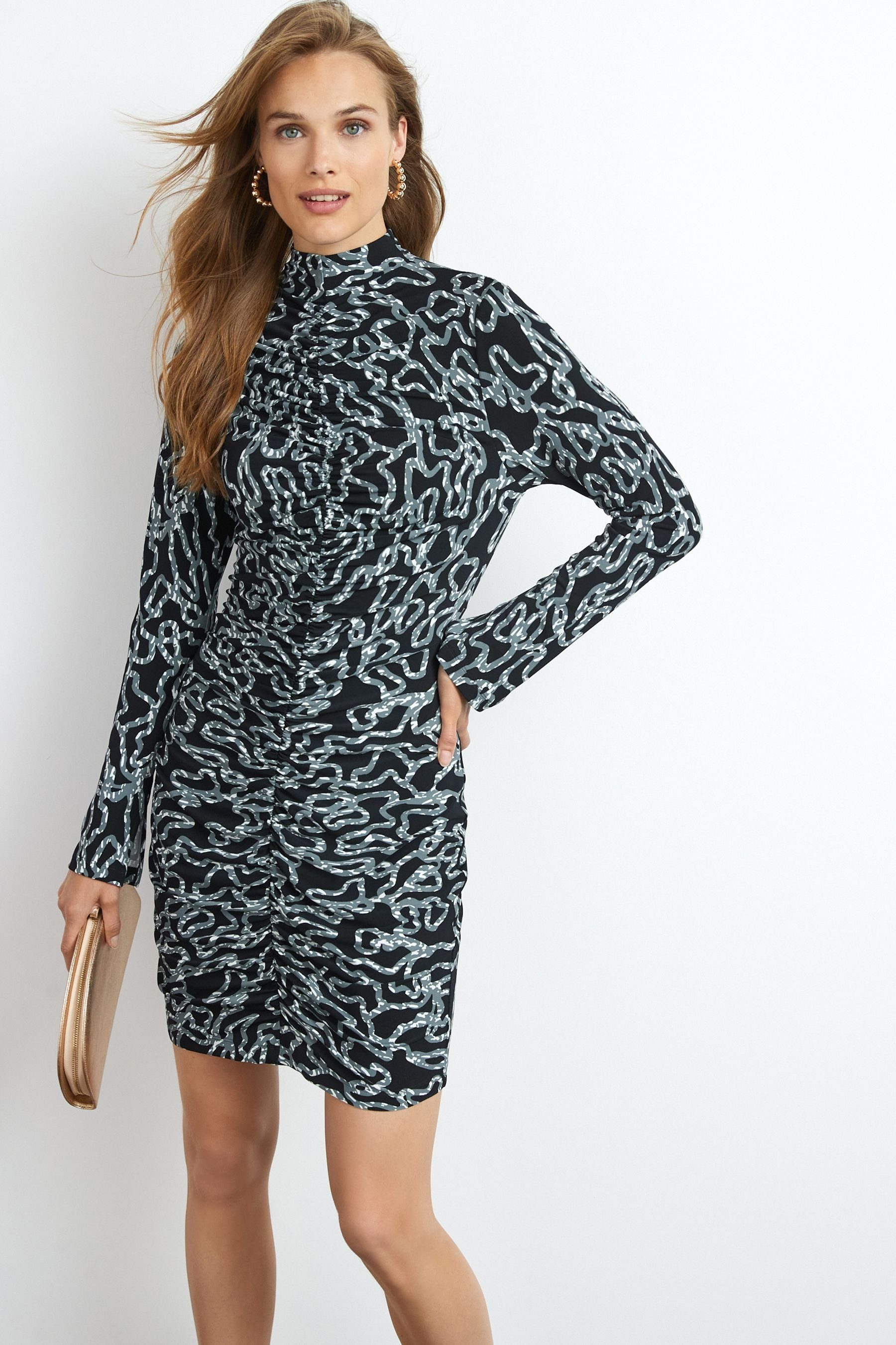 Next Minikleid Langärmliges Minikleid Mit Geraffter Vorderseite 1 Tlg