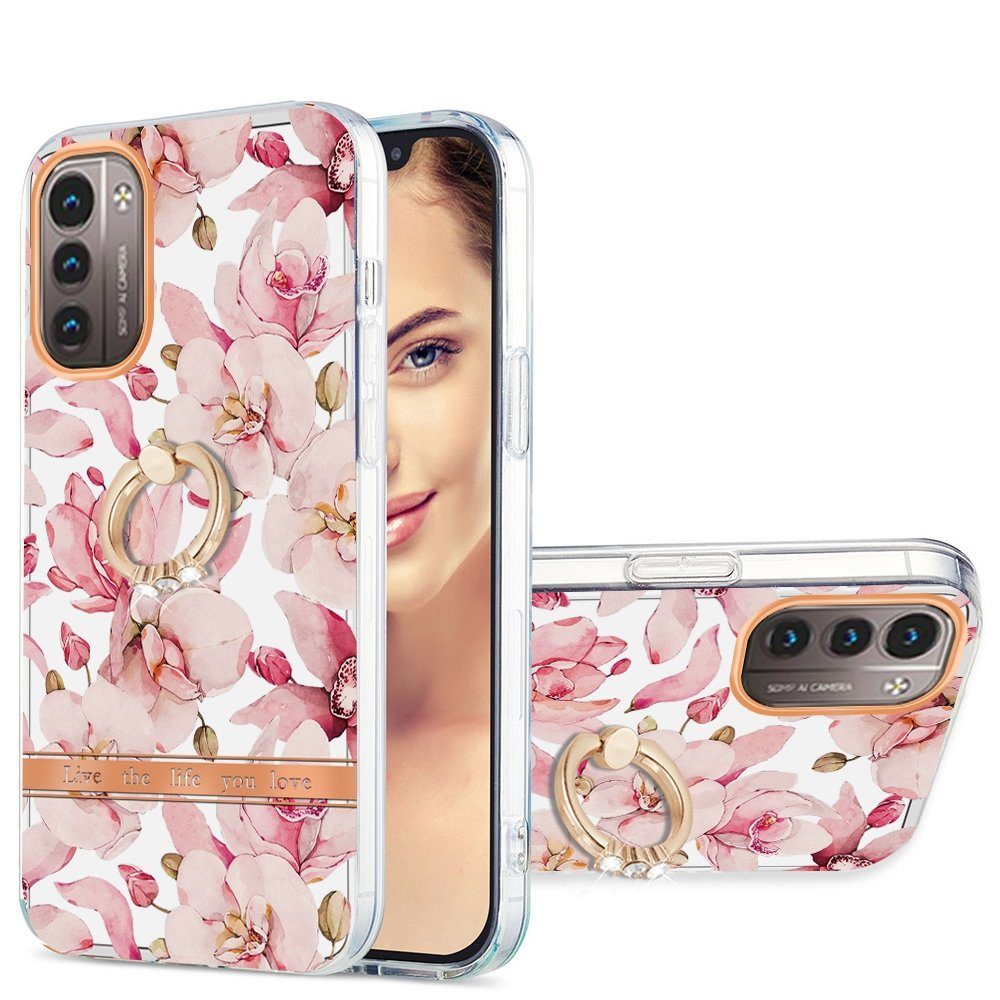 Wigento Handyhülle Für Nokia G21 G11 Silikon Case Tpu Mit Ring Flower