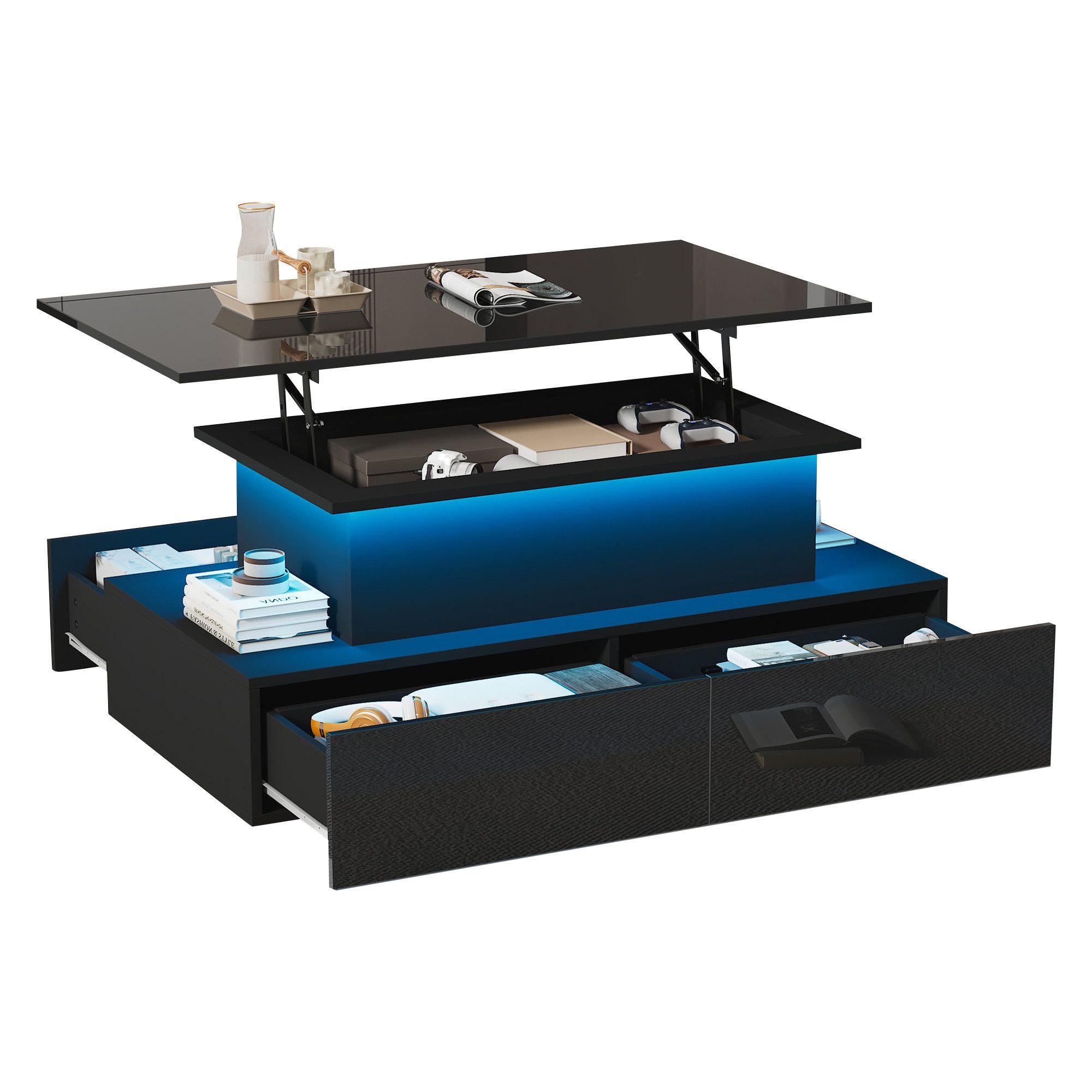 Merax Couchtisch Hochglanz Sofatisch Beistelltisch Mit Led Und