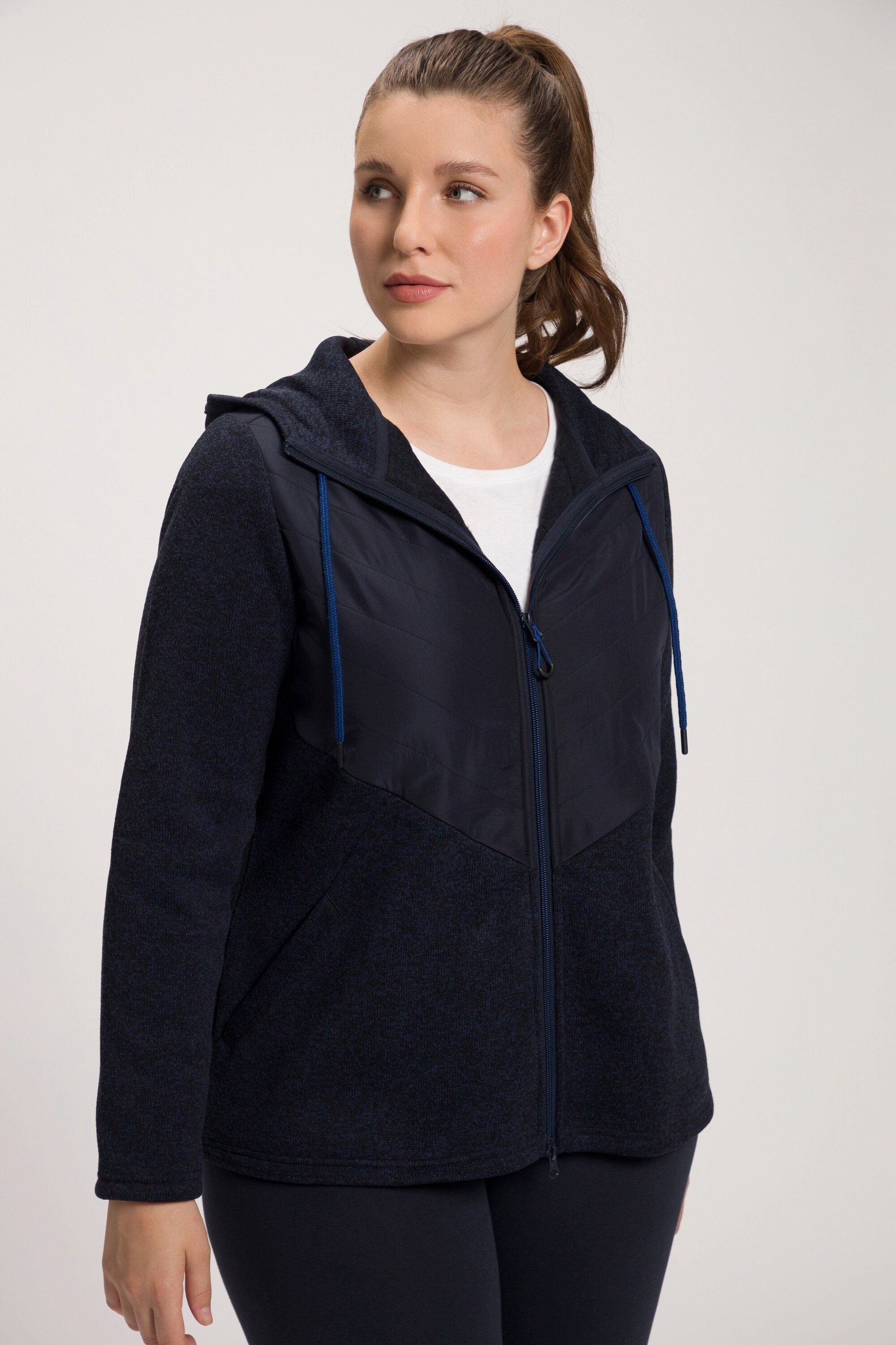 Ulla Popken Sweatjacke Strickfleece Jacke Steppeinsatz 2 Wege Zipper