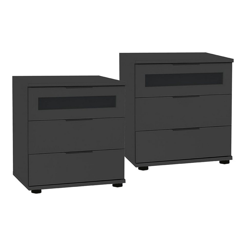 Lomadox Nachttisch Agaete 43 Nachtschrank 2er Set 3 Schubladen